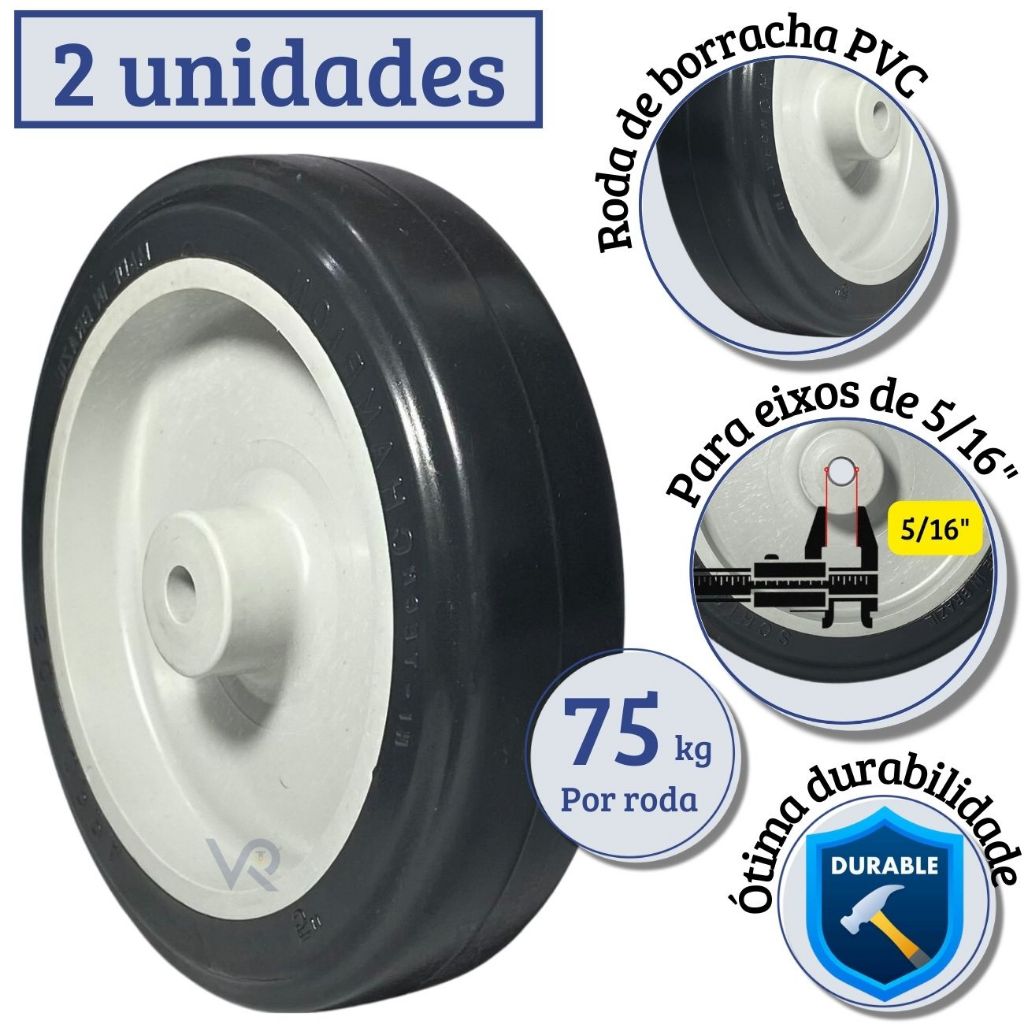 Kit com 2 Rodinhas 512 BP SM Borracha com PVC 125mm 75kg Cada Eixo 5/16 Schioppa | Shopee Brasil