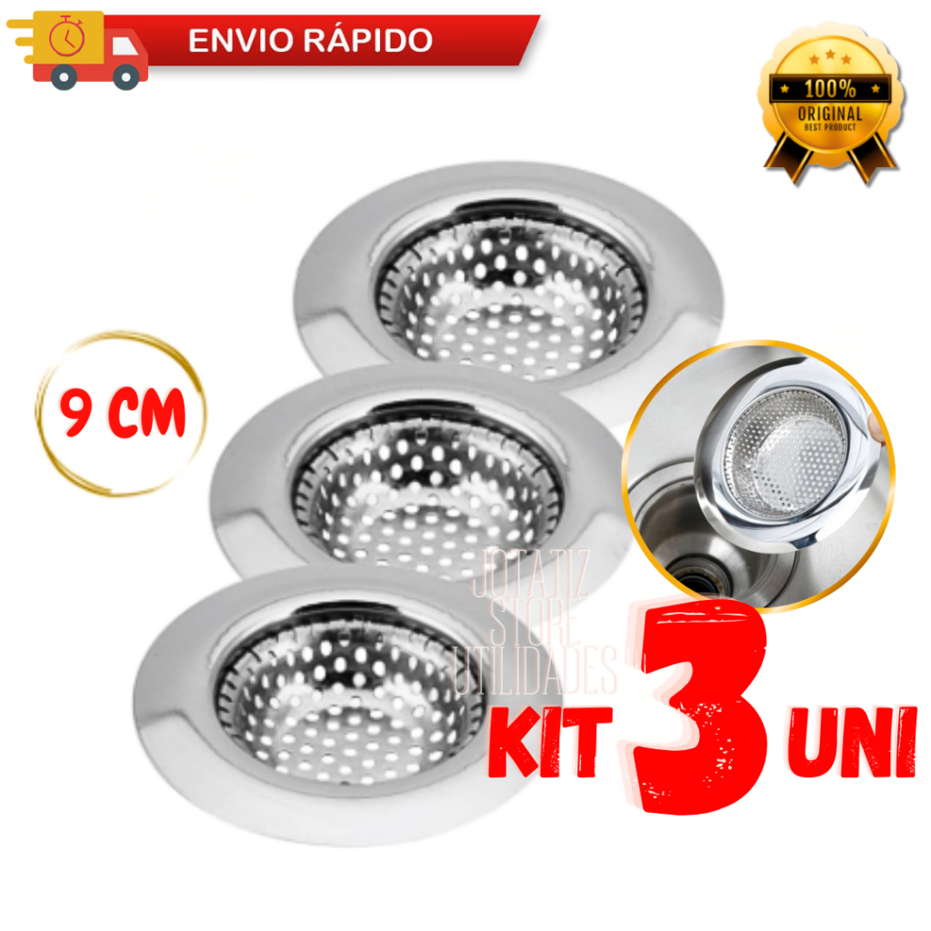 Kit 3 Ralo 9cm Inox Para Cuba Banheiro Pia Cozinha Válvula Americana ...