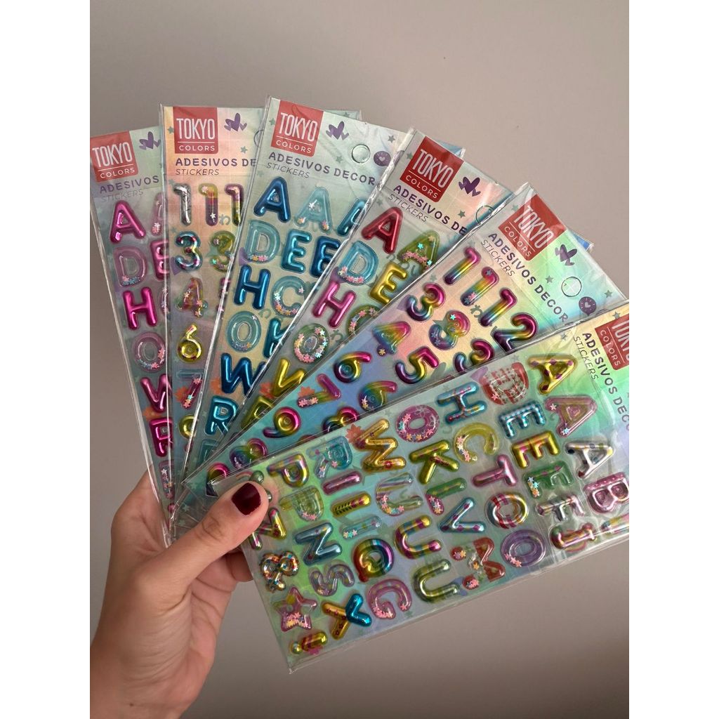 Adesivos Decorativos Letras ou Números 3D Cartela Sticker Coloridos ...
