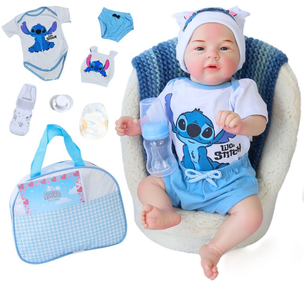 Bebê Reborn Boneco Menino Realista Stitch Original Corpinho Em Silicone ...
