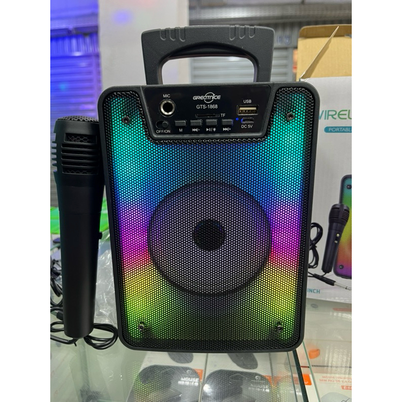 Super Caixa de Som Portátil Com Microfone Karaoke Bluetooth Rádio FM PenDrive SD GTS-1868 ...