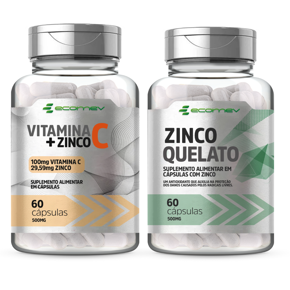 Kit Imune Vitamina C + Zinco Quelato Puro 500Mg 120 Cápsulas Ecomev ...