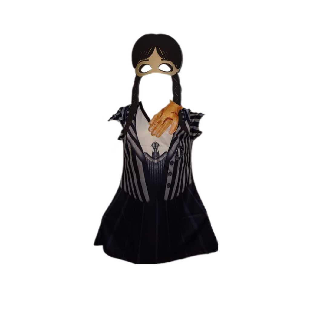 Fantasia Roupa Infantil Wandinha Família Addams Com Mãozinha e Máscara ...