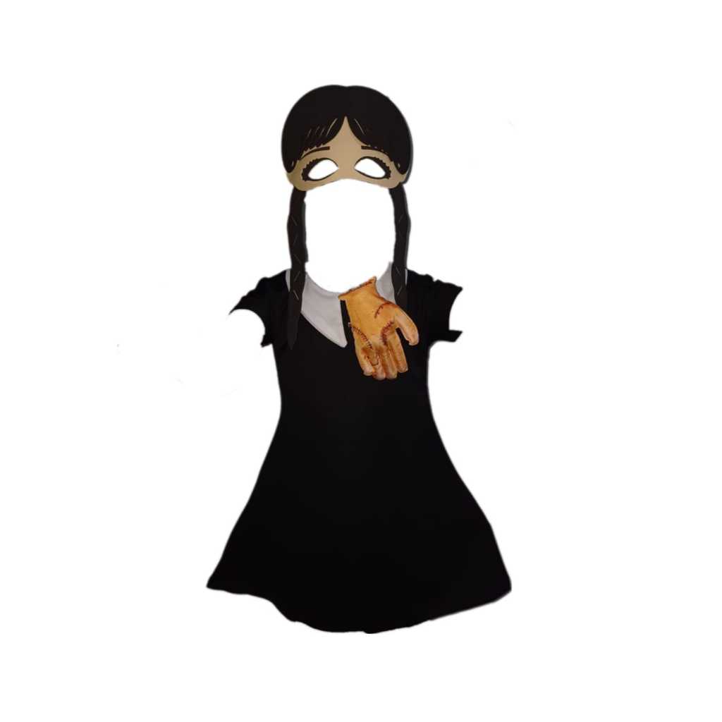 Fantasia Roupa Infantil Wandinha Família Addams Com Mãozinha e Máscara ...
