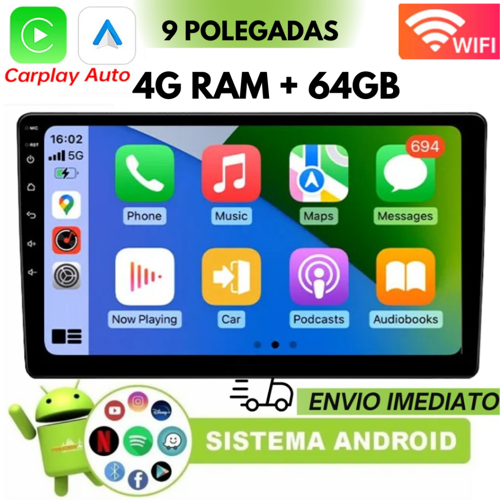 Central Multimídia 9 Polegadas Android WIFI,USB, GPS, Bluetooth | Shopee Brasil
