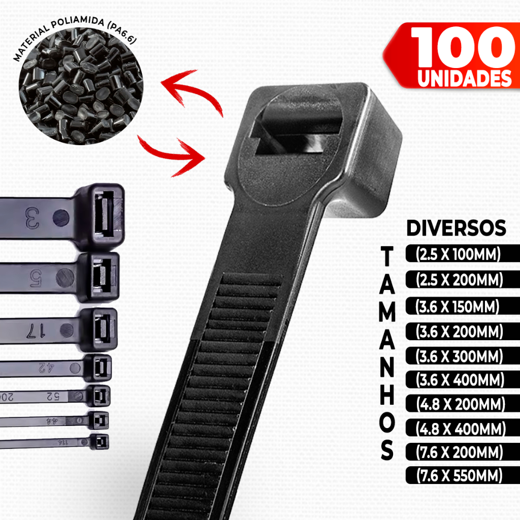 Enforca Gato Grosso Abraçadeira Nylon 100 Unidades Kit Cinta Plástica ...