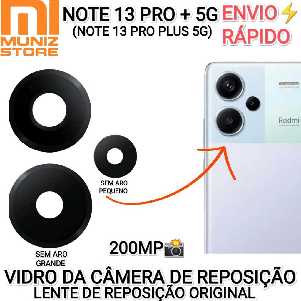 Lente Redmi Note 13 Pro + Plus 5G 200MP Vidro da Câmera de Reposição ...