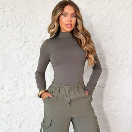 Body Collant Segunda Pele Gola Alta Manga Longa Tendência Moda ...