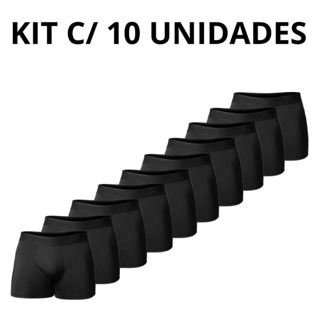Kit Cueca Boxer Preta 10 Unidades, Original, Tecido Premiun - Faz a Boa!
