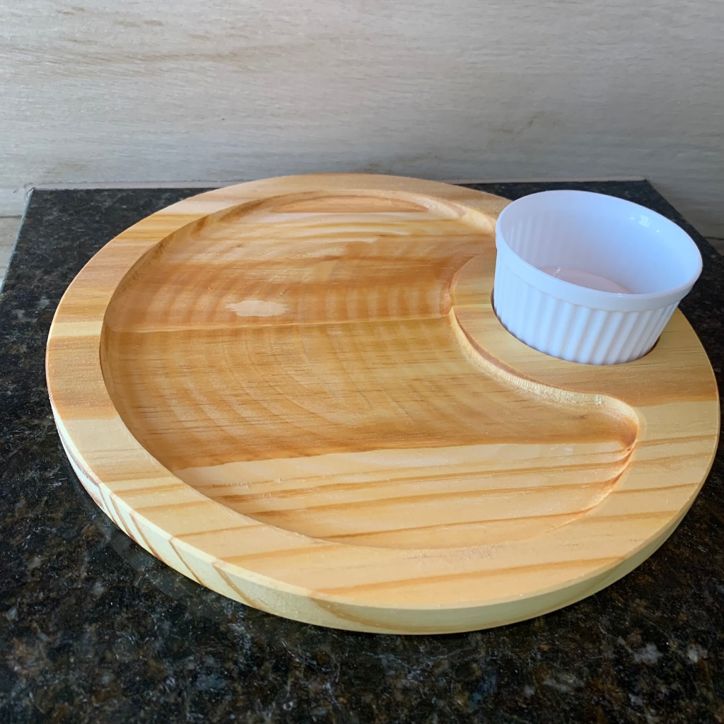 Tábua Petisqueira redonda madeira Pinus com Ramekin (170ml) servir ...