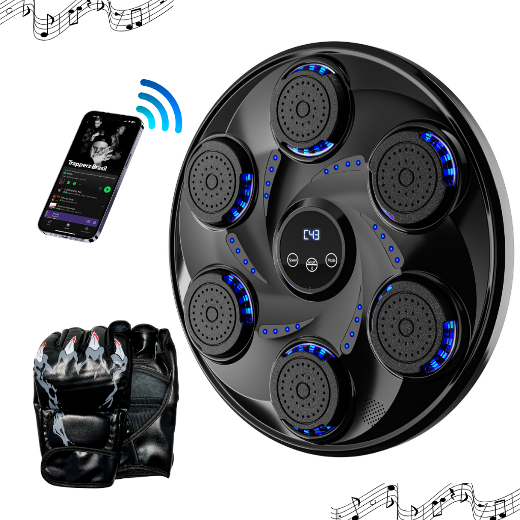 Máquina De Boxe Musical Acende No Ritmo Da Música Com Luva Bluetooth ...