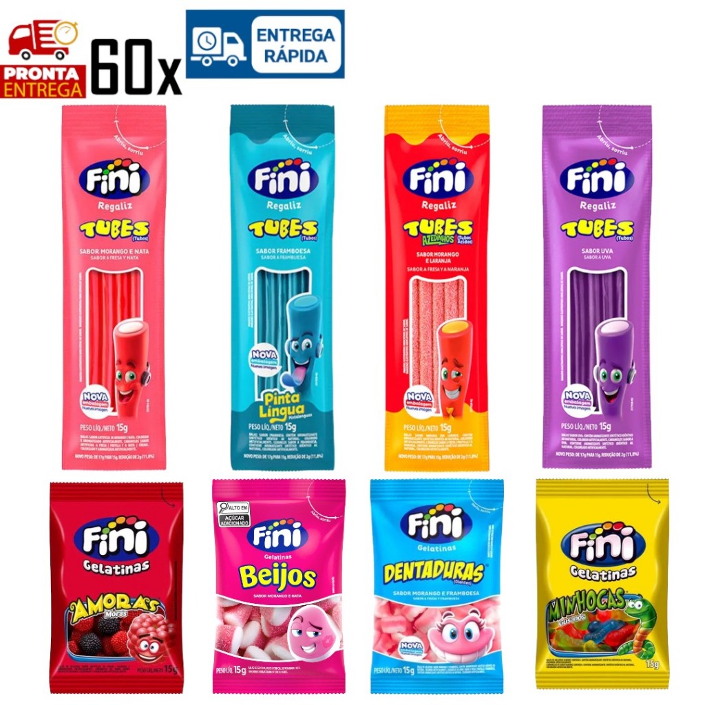Kit Com 60 Pacotes de Bala Fini com Variedade de Sabores - Sabores ...