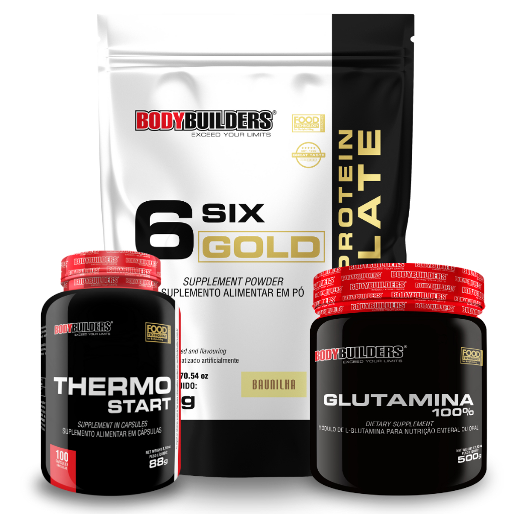 Kit Whey Protein 6 Six Gold 2kg 100% + Glutamina 100% Pura 500g ...