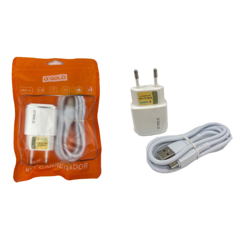 Carregador 15W A'gold Original CA01-3 Com Cabo Tipo C | Shopee Brasil