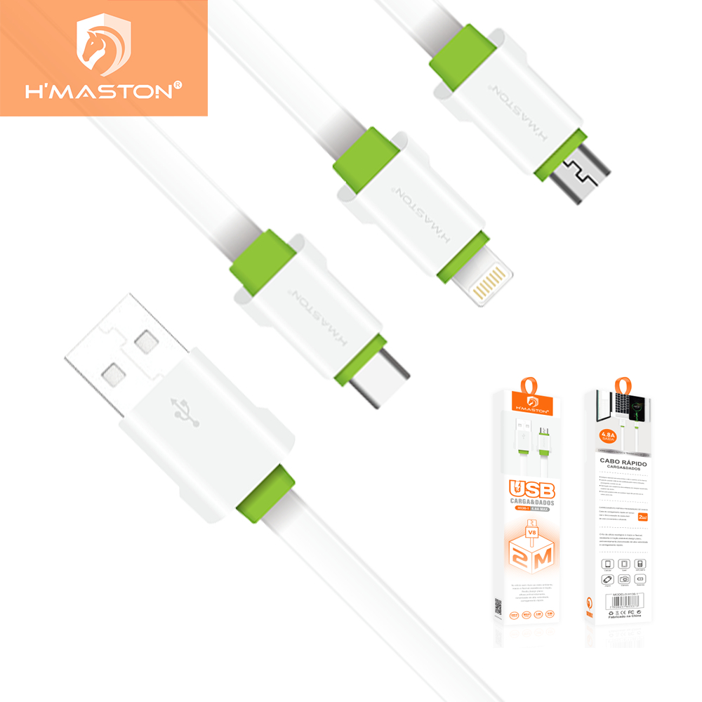 H'maston H136 Cabo entrada V8 USB Tipo C IOS Cabo De Carga Super Rápida ...