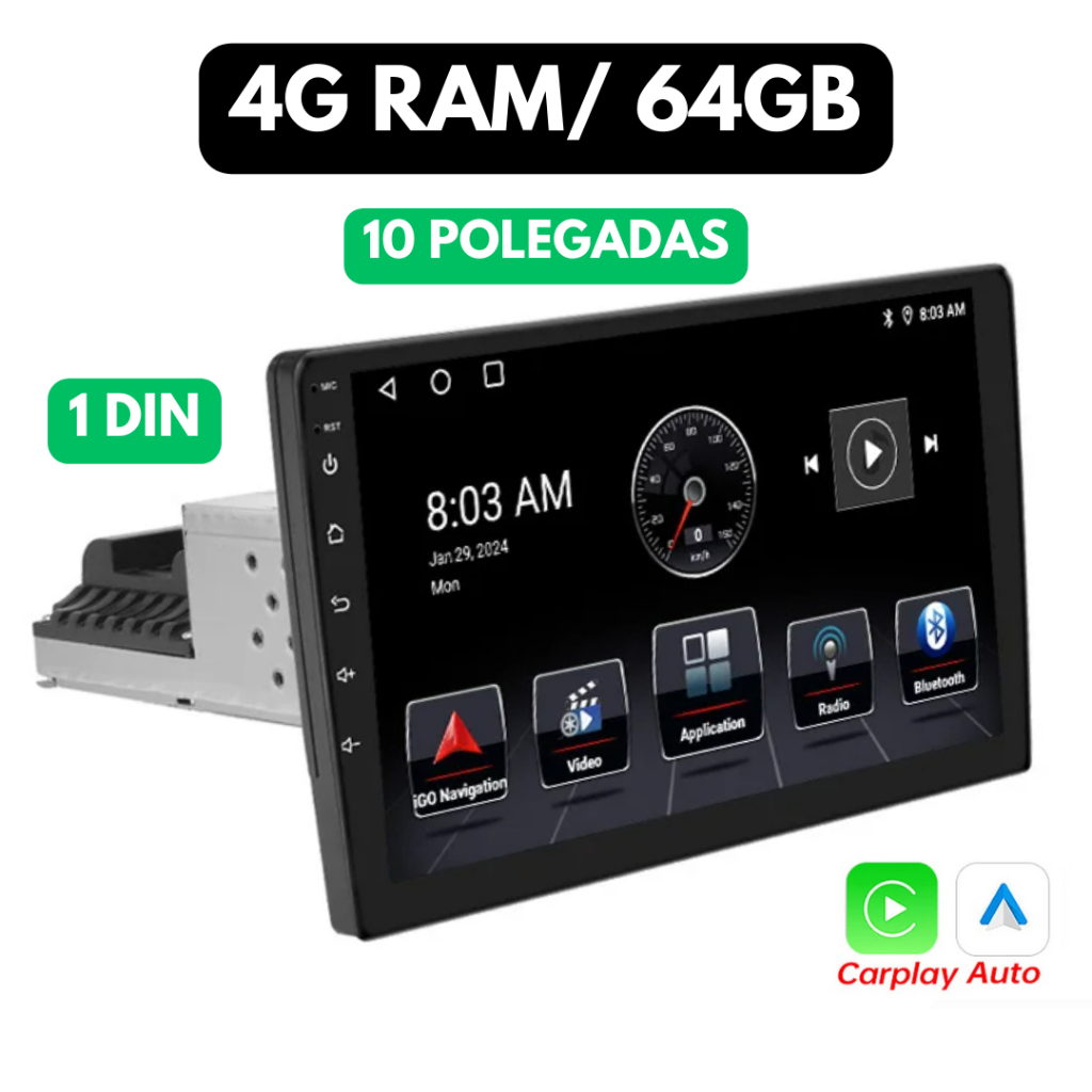Central Multimídia 1 Din Android 4gb gb Ram /64gb 10 Polegadas wifi bt ...