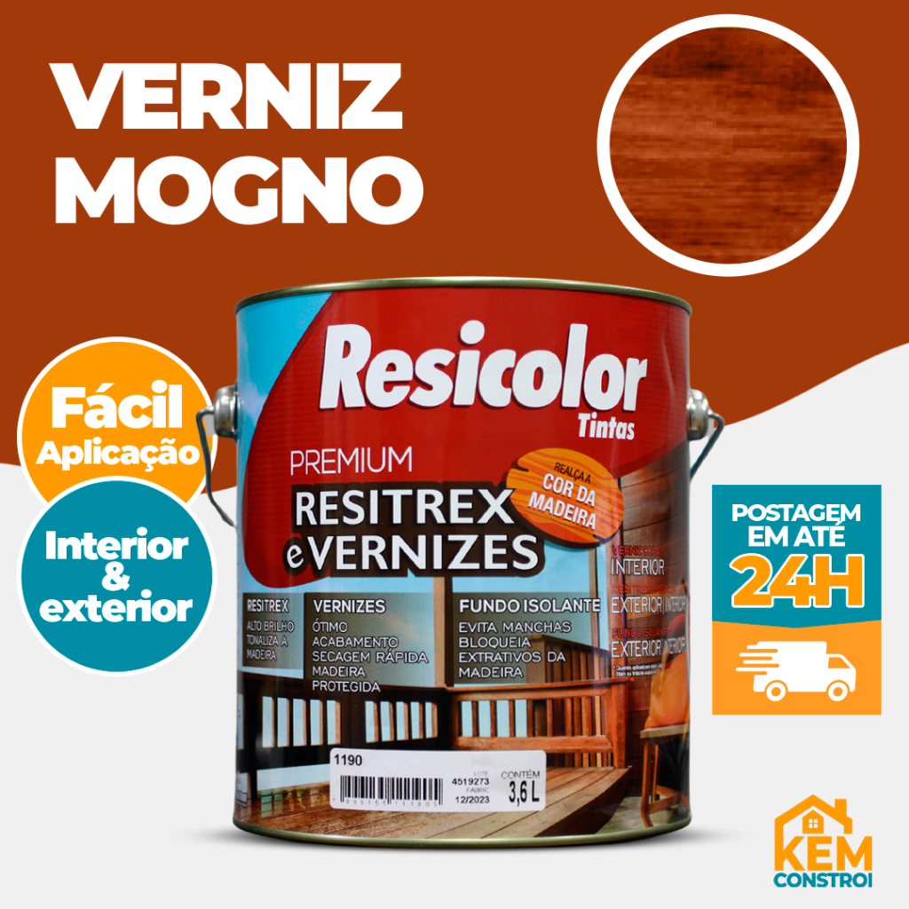 Verniz Proteção para Madeira Brilhante Tingidor Resitrex cor Mogno 3,6L ...