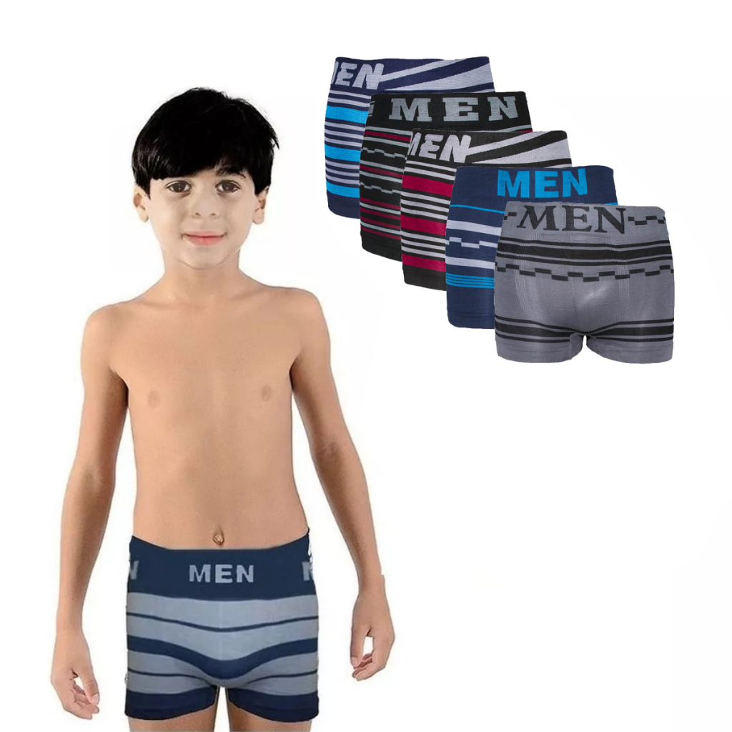 Kit 5 Cuecas Infantil Juvenil Boxer Microfibra Men Sortidas | Shopee Brasil