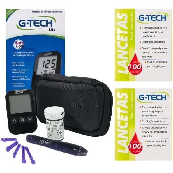 Kit Medidor Glicemia G-tech Lite + 200 Lancetas top | Shopee Brasil