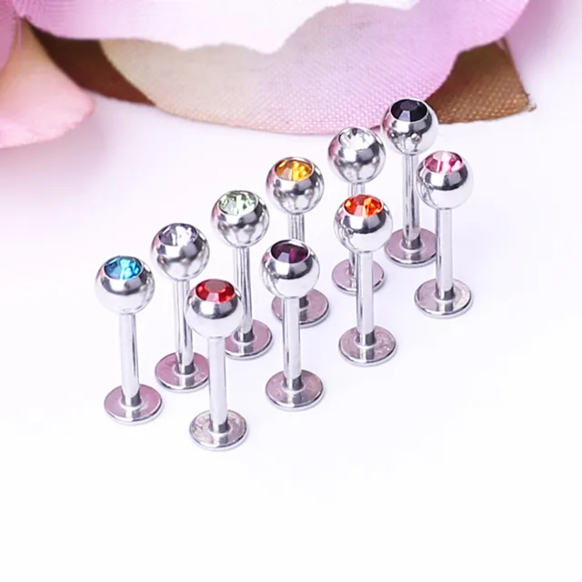 Kit 12 Piercing Labret Queixo 8mm Com Pedrinha strass Aço 316L Cartela ...
