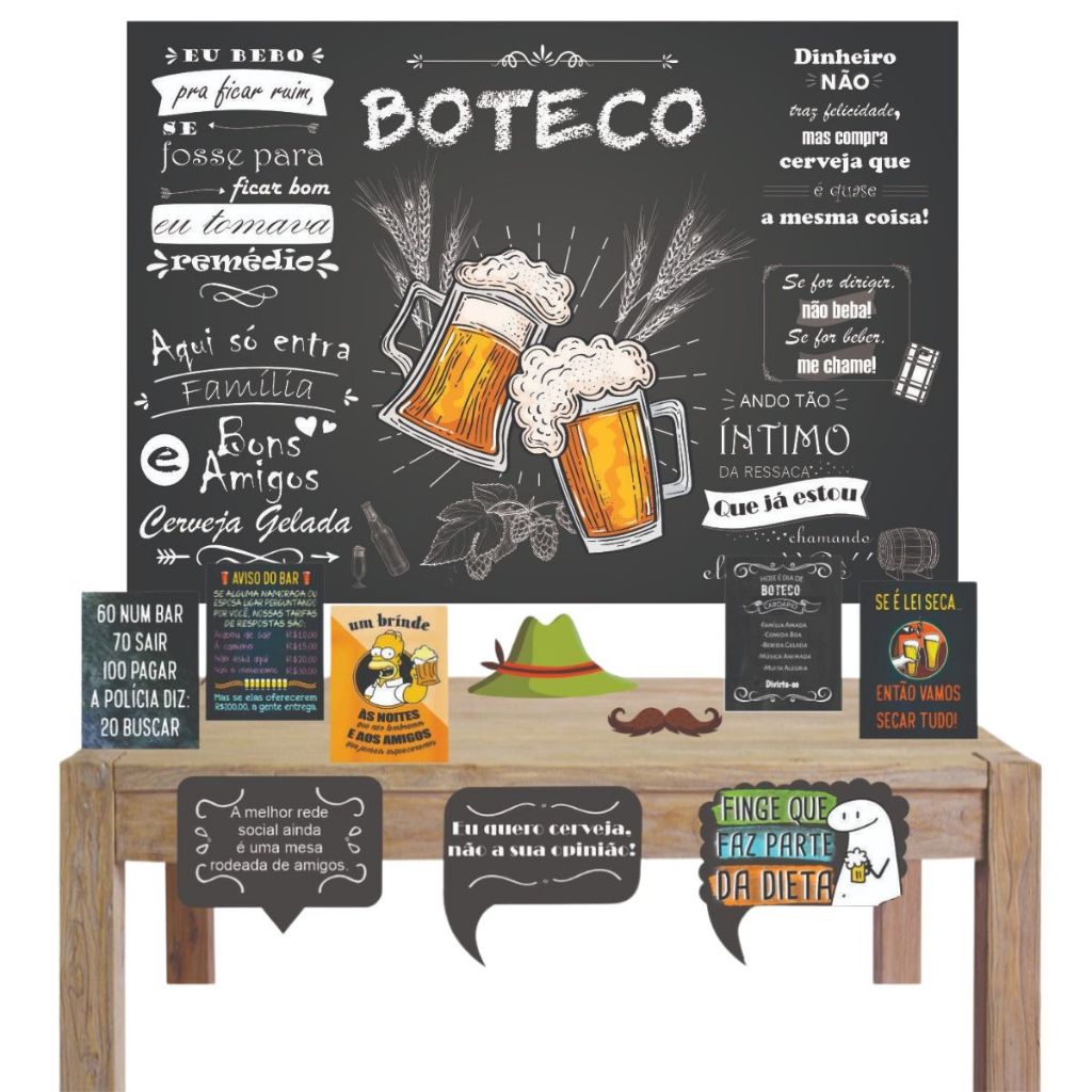 Boteco kit festa com banner displays e plaquinhas para tirar foto ...