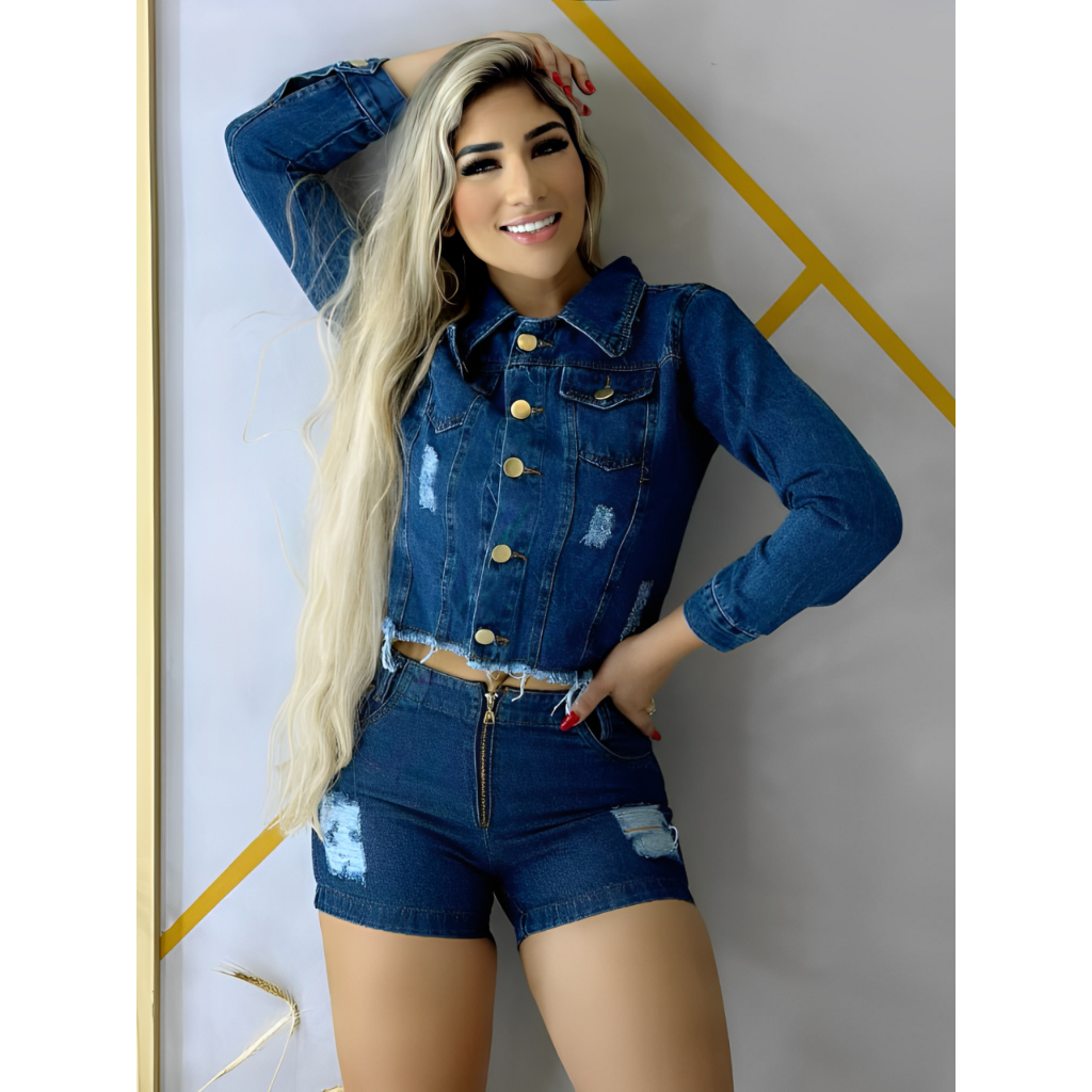 Jaqueta Feminina Jeans Detonada Escura, Coleção Premium Curta | Shopee ...