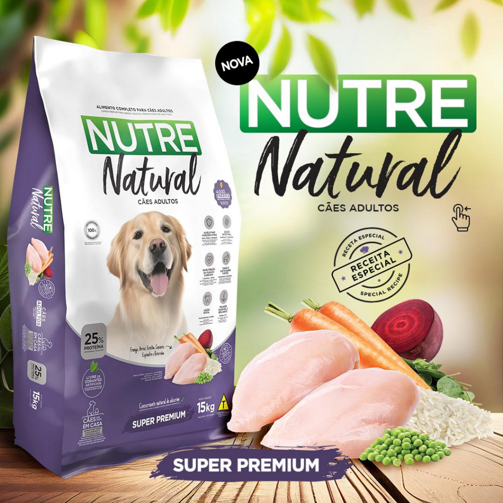 Ração Nutre Natural 15kg Cães Porte Médio Frango | Shopee Brasil