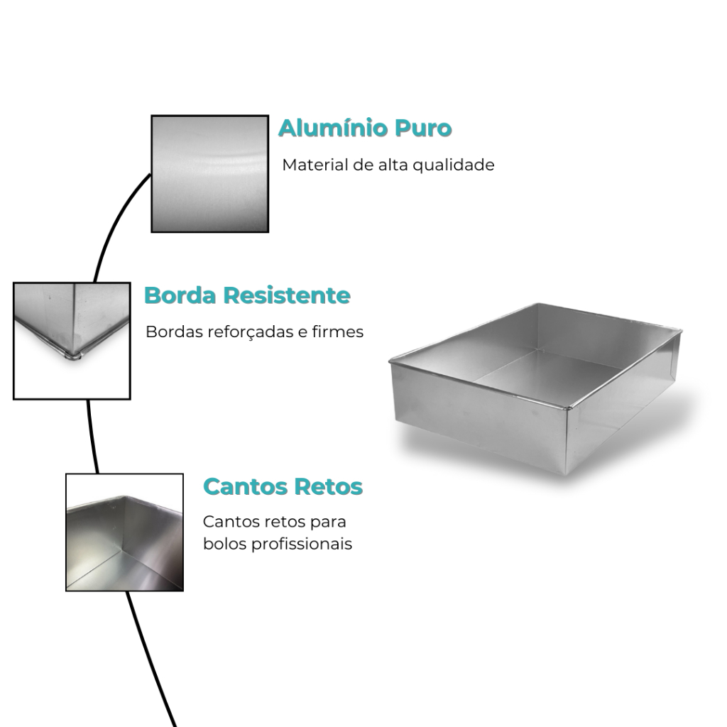 FORMA RETANGULAR PARA BOLO ALTA 40X30X10 ALUMÍNIO ASSADEIRA FUNDO FIXO ...
