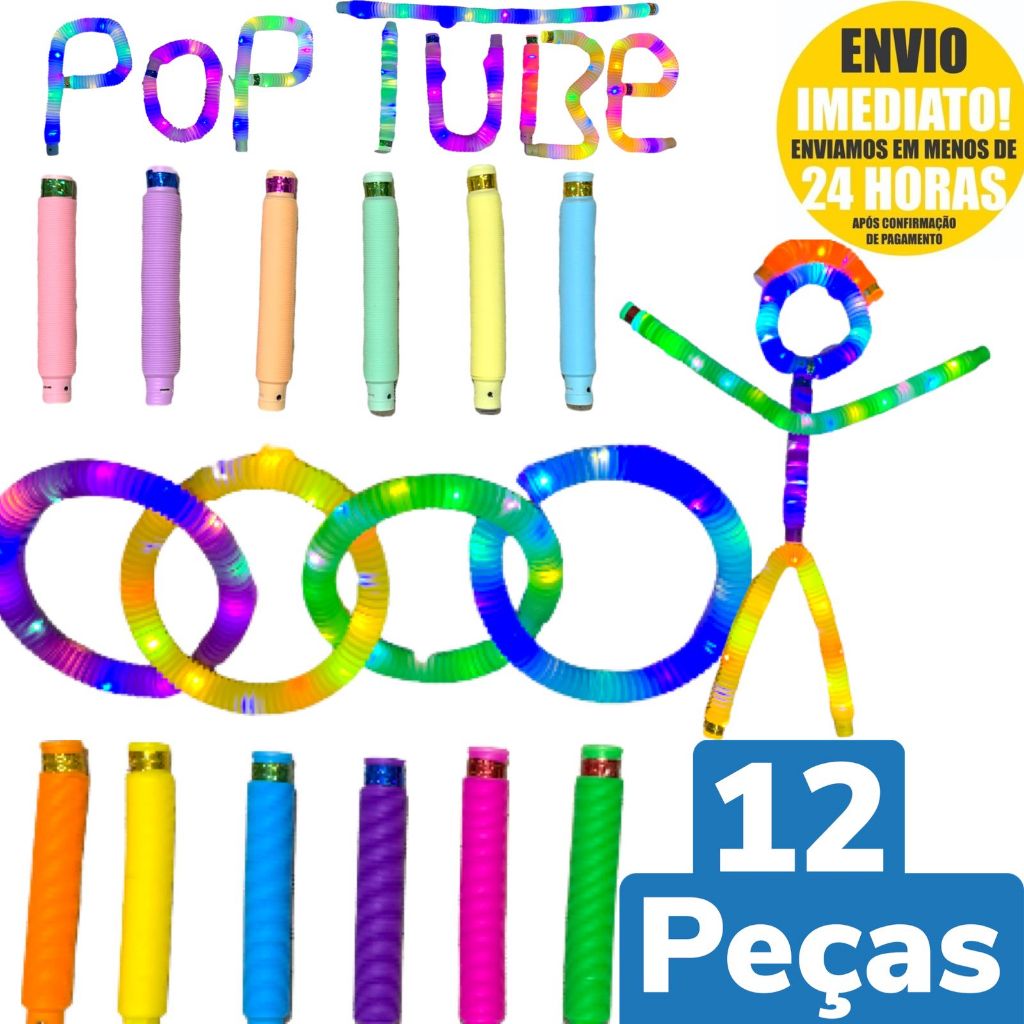 Kit 12 Unidades Pop Tube Led Tubo Mágico Luminoso Fidget Toy Tubos ...
