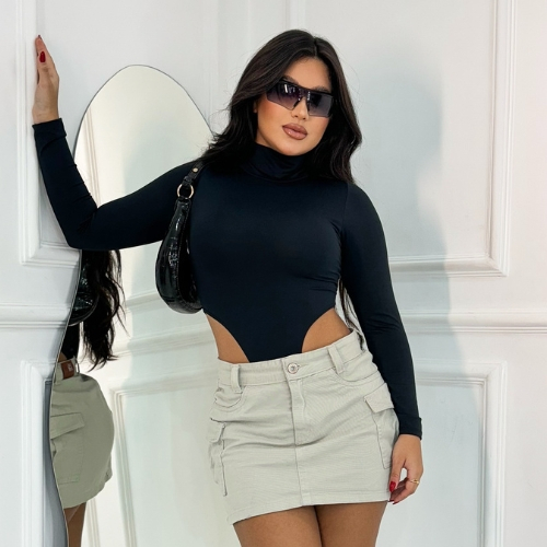 Body Collant Segunda Pele Gola Alta Manga Longa Tendência Moda ...