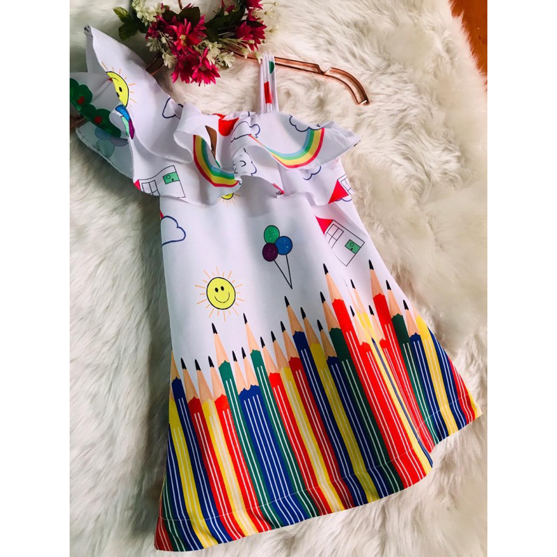Vestido Lapis colorido aquarela modelo valentina infantil | Shopee Brasil