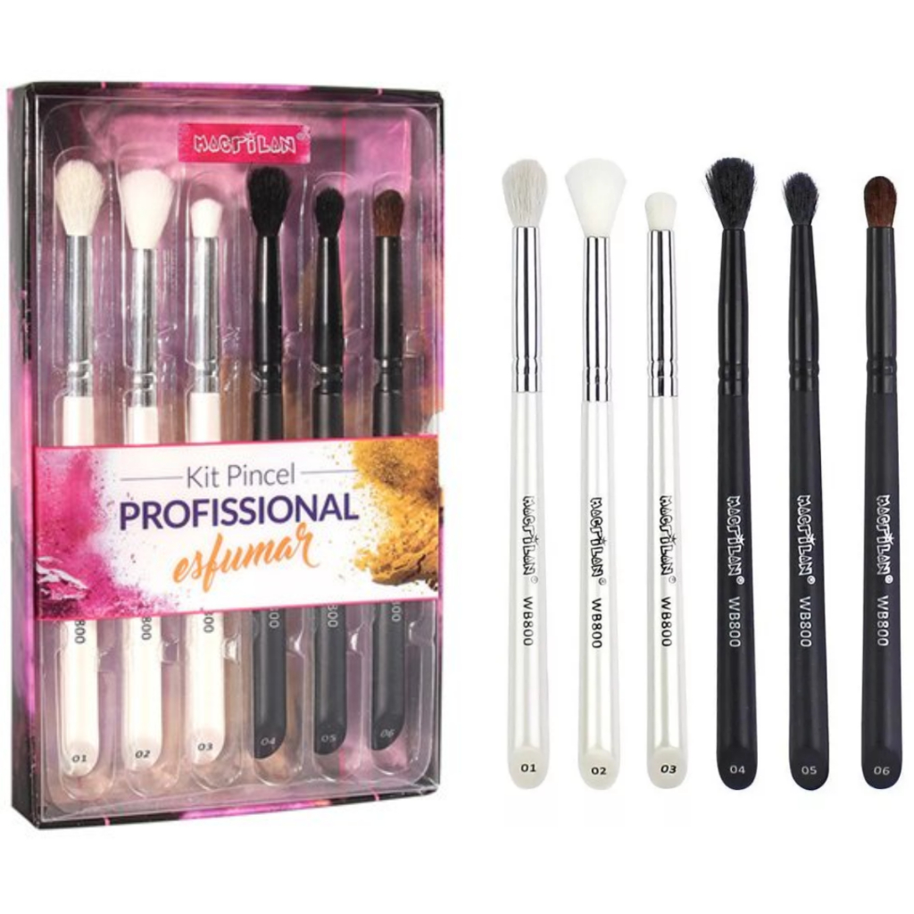 Kit 6 Pincéis De Maquiagem Profissional Macrilan Esfumar Iluminar ...