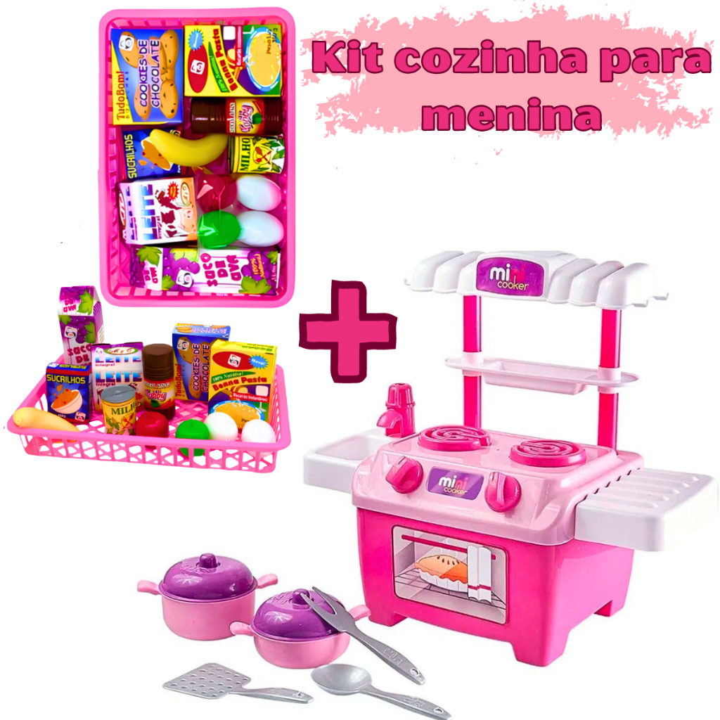 kit de Brinquedos De Menina Kit Cozinha Faz de Conta Fogão Mini Cooker+ ...