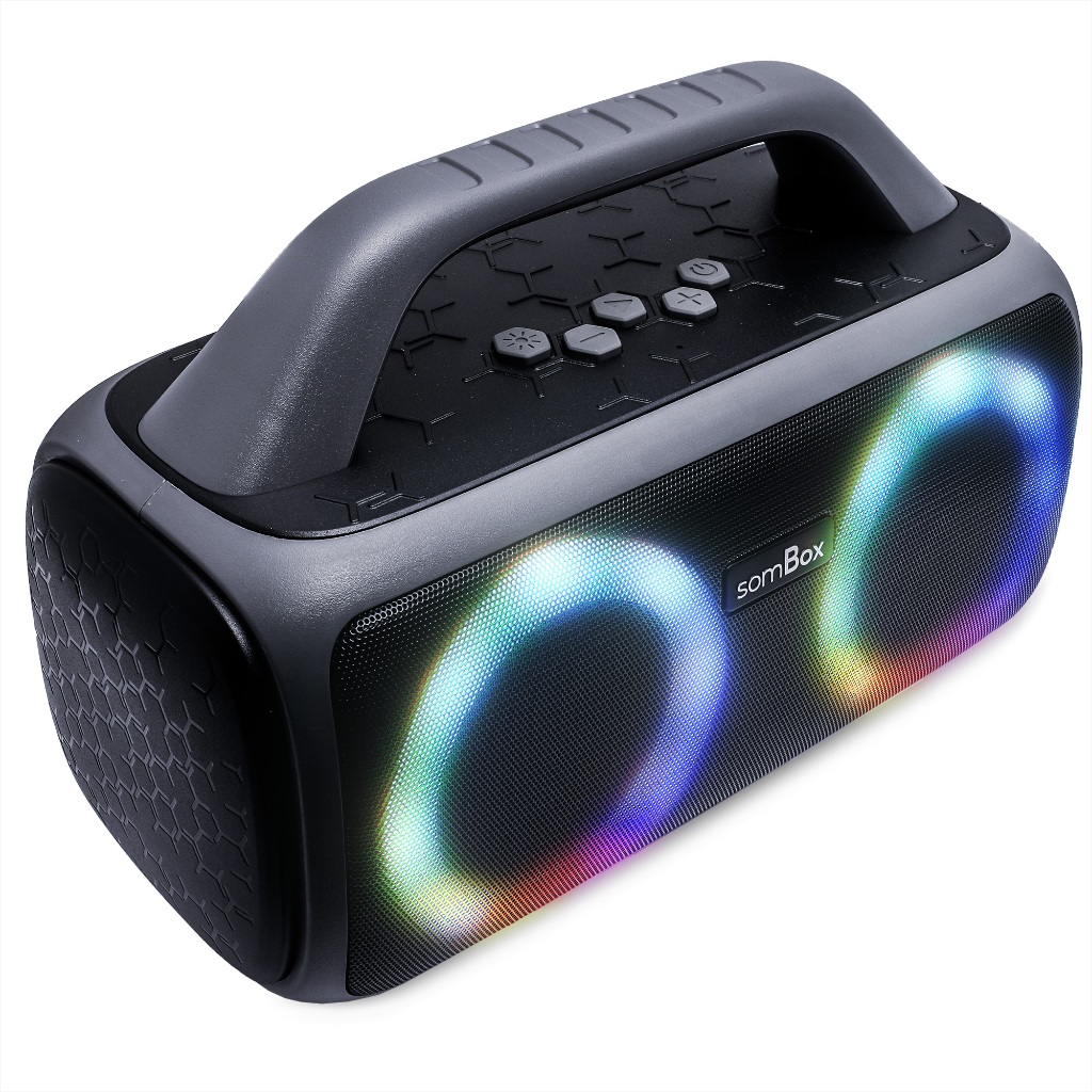 Caixa De Som Bluetooth Amplificada 100W RMS Alto Falante LEDs RGB USB Pendrive SD Radio Fm Aux ...