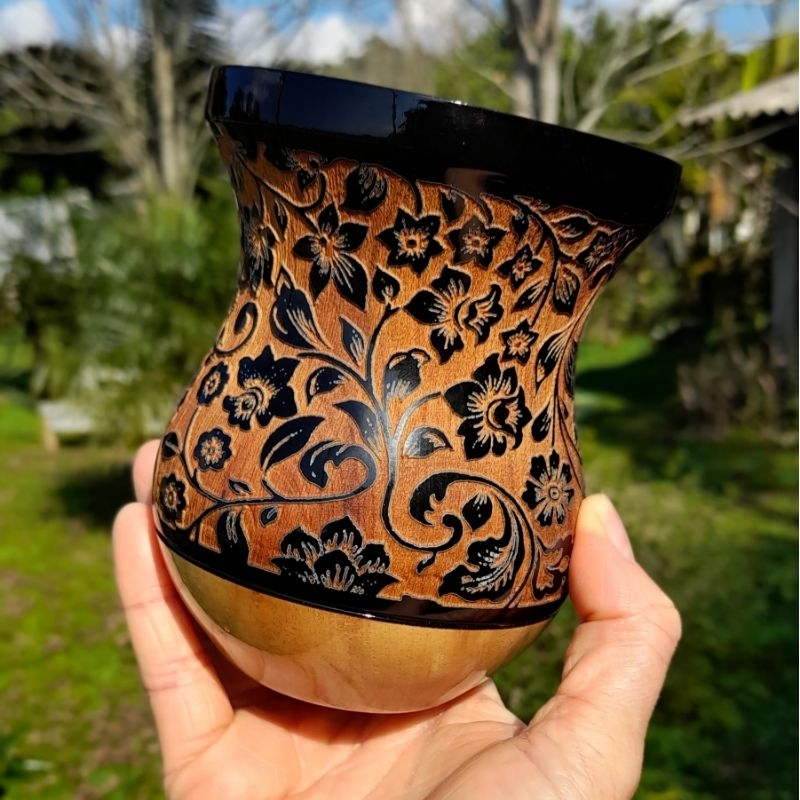 Cuia ( floral delicado ) madeira gravado a laser. você pode escolher a ...