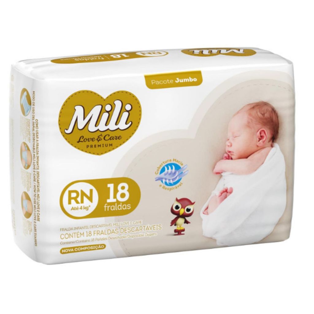 Fralda Mili Love & Care Premium RN recém nascido com 18 unidades ...