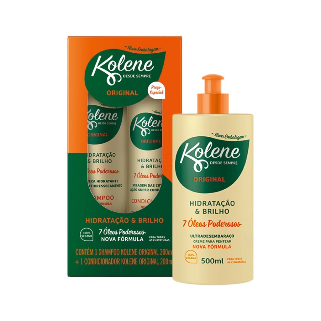KIT KOLENE ORIGINAL SHAMPOO 300ML+CONDICIONADOR 200ML+PENTEAR 500ML ...