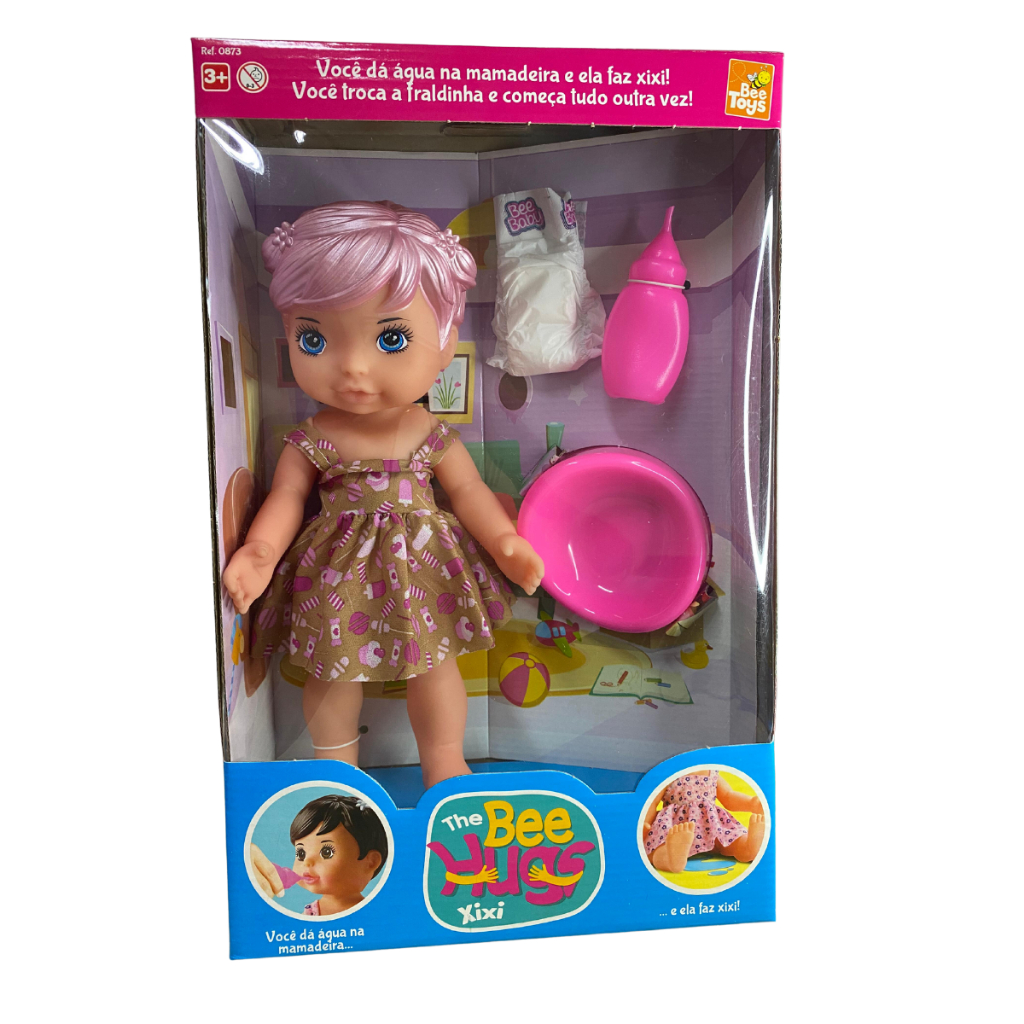 Boneca Bee Hugs Faz Xixi Com Mamadeira E Fralda - Bee Toys | Shopee Brasil