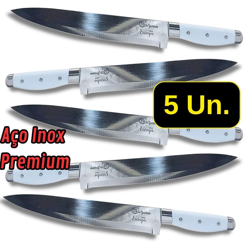 Kit 5 Faca Afiada de Corte De Cozinha Aço Inox 31m Peixe Cortes Carne ...