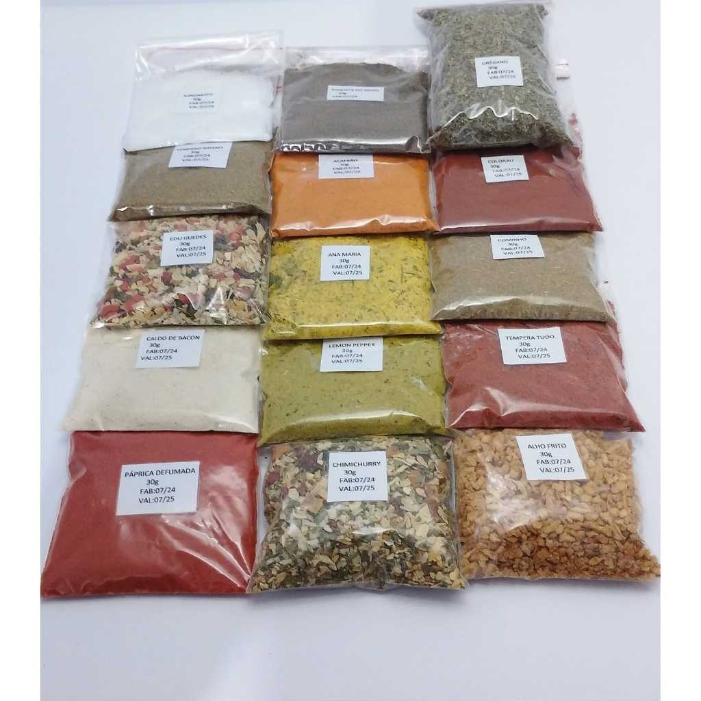 Kit 15 Temperos E Condimentos Saquinho Zip Lock 30g | Shopee Brasil