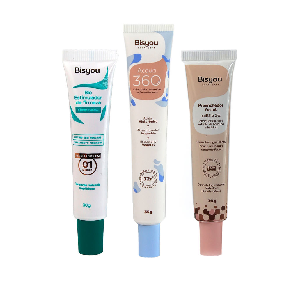 Kit Bisyou - Bio Estimulador 30g + Preenchedor Facial 30g + Hidratante Acqua 35g Skin Care Sérum ...
