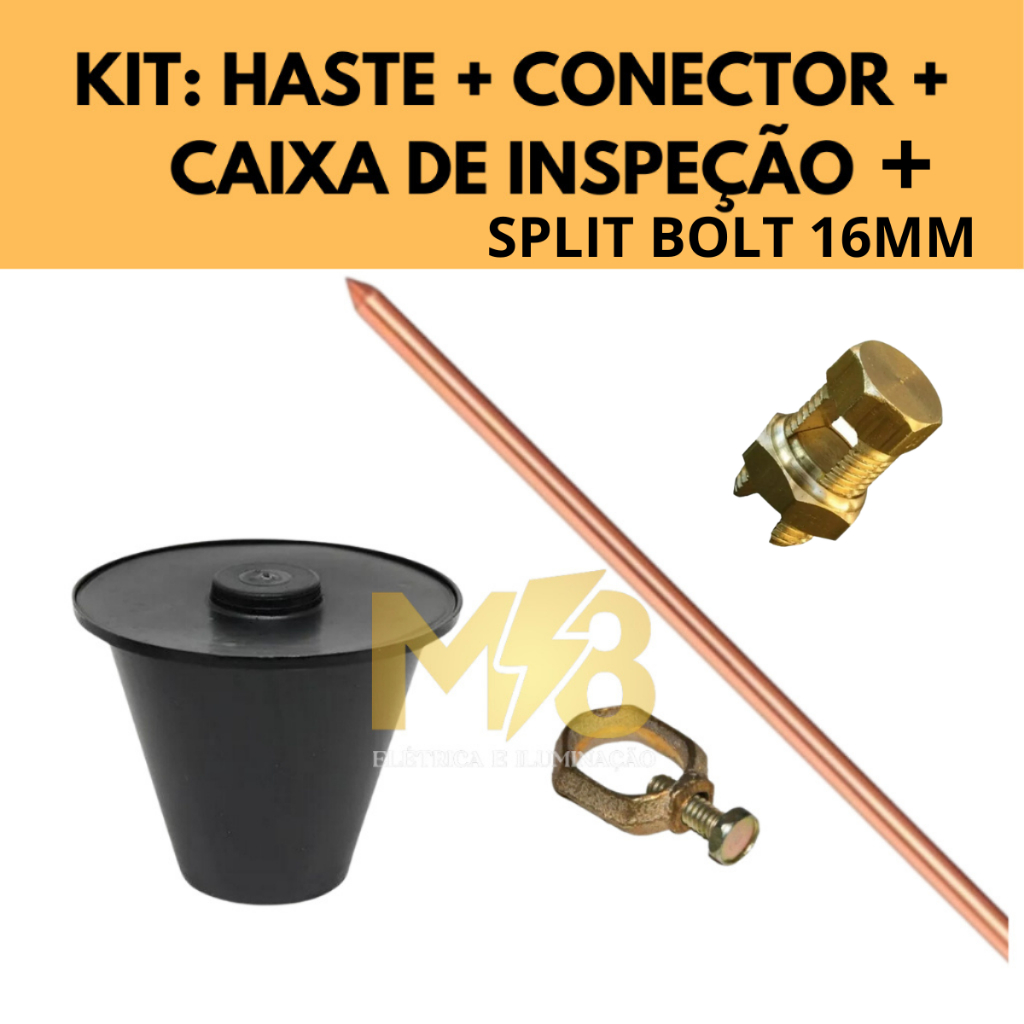 KIT HASTE TERRA 1/2 x1,2mt + CONECTOR E CAIXA DE INSPEÇÃO CONICA ...