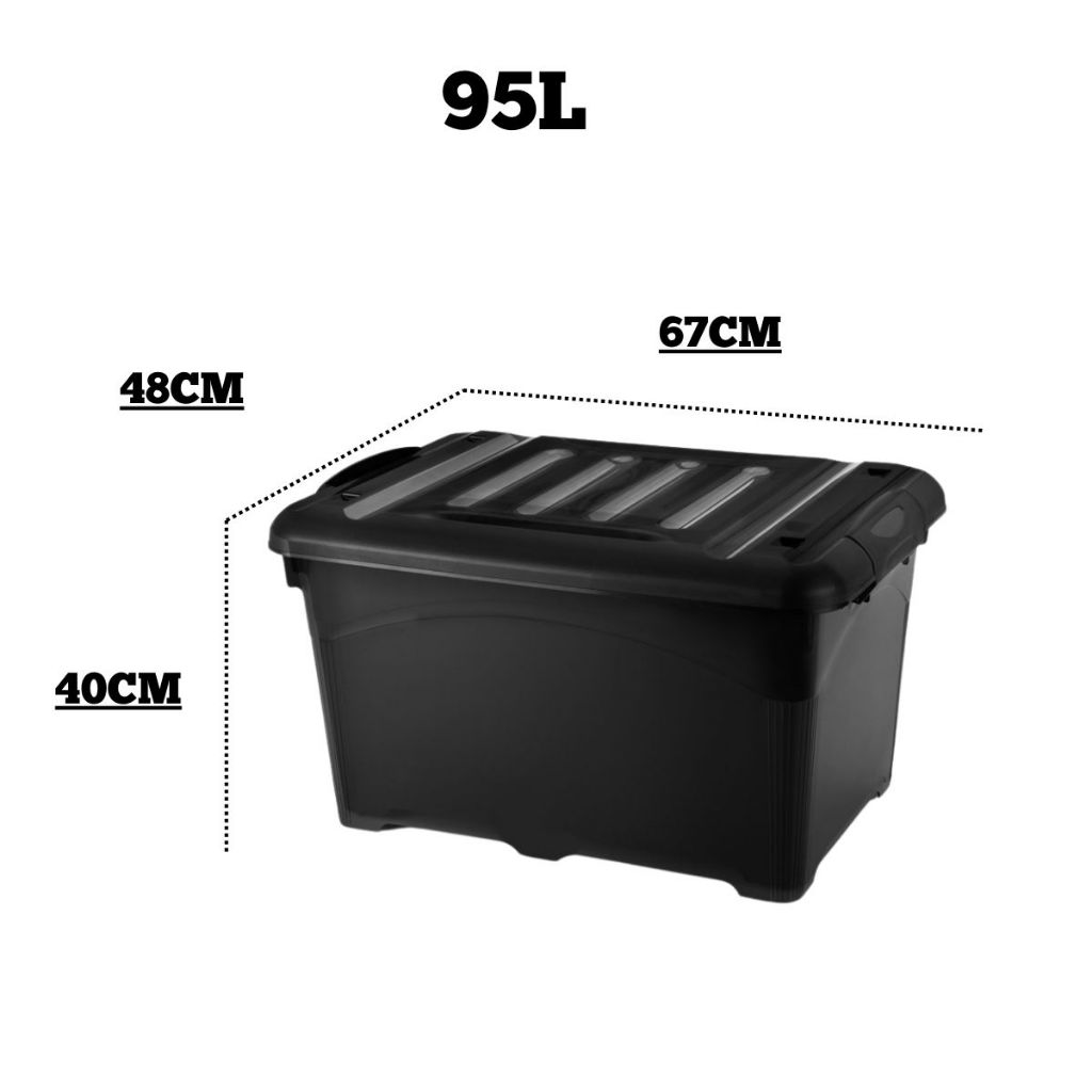Kit 2 Caixas Organizadoras 95L Preta Reforçada Com Trava e Rodinhas ...