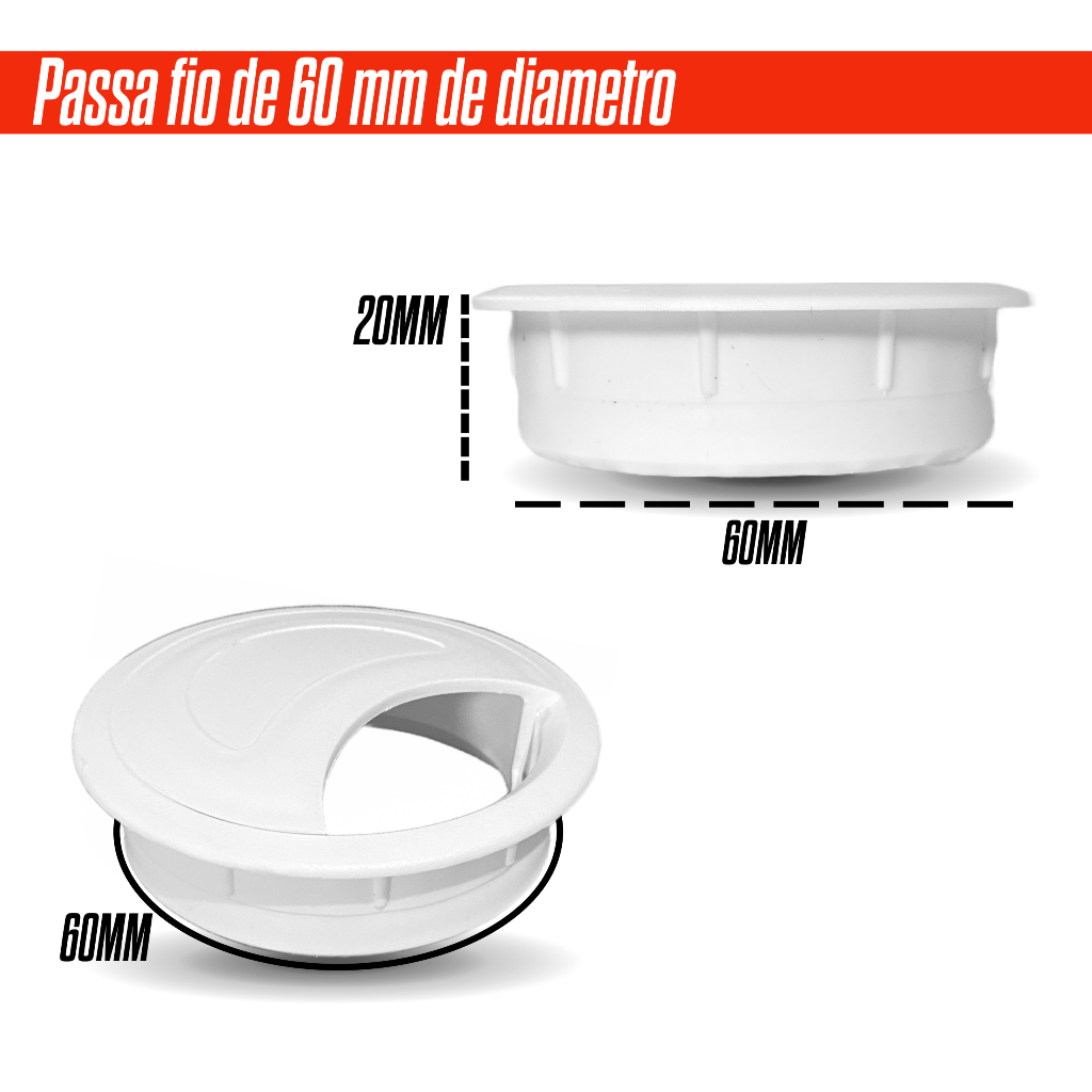 Kit Passa Fio Cabo Computador Acabamento Mesa Escritorio Branco 60mm | Shopee Brasil