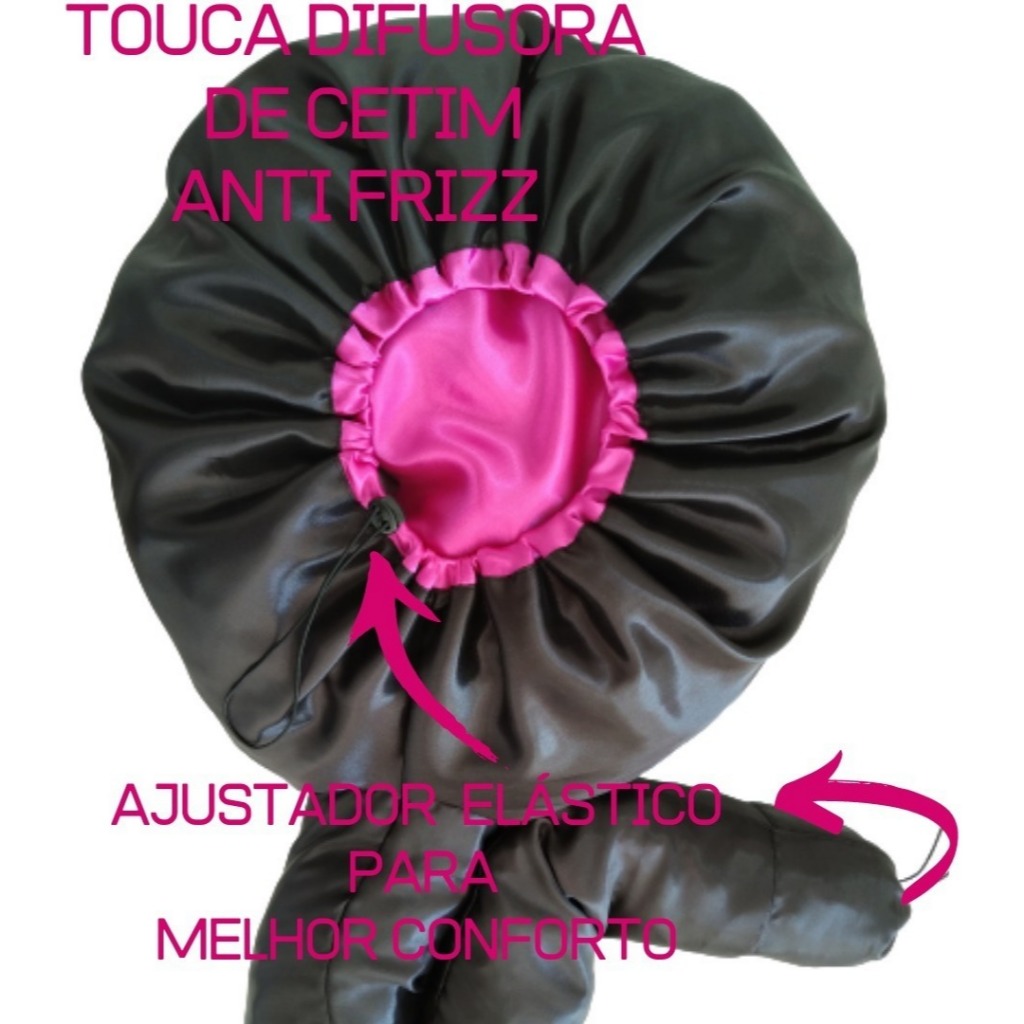 Touca Difusora Cetim Dupla Face Secadora Anti-Frizz Seda Ativa os ...