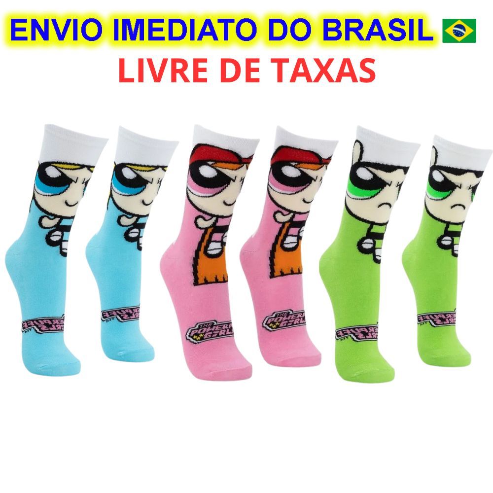 Meias Divertidas Cano Longo Alto Feminina das Meninas Super Poderosas ...