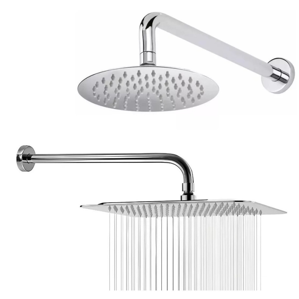 Chuveiro Inox 304 QUADRADO ou REDONDO 20x20 CM Cromado Banheiro Piscina ...