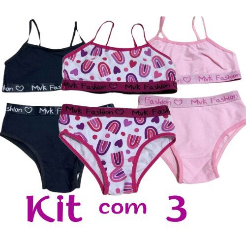 KIT com 3 Conjuntos de Calcinha e Sutiã Infantil Calcinha e Top para ...