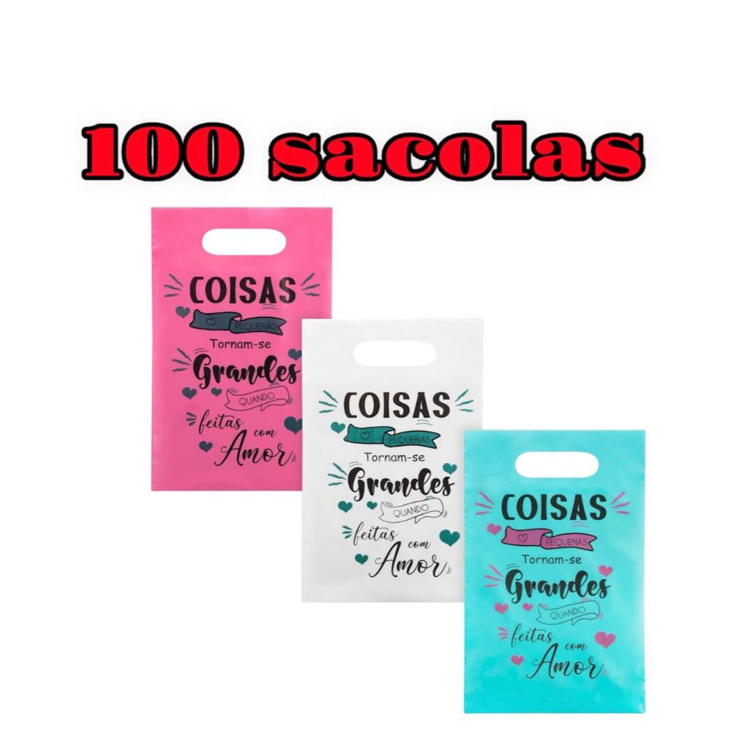 100 sacolas boca de palhaço ou vasada 20x30 e 30x40 com frases pink ou ...