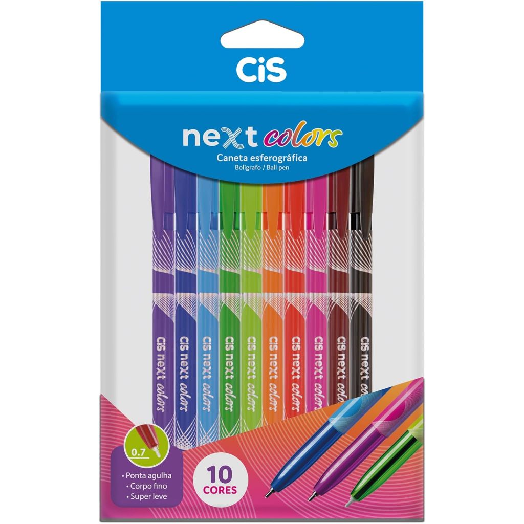 Caneta Esferográfica Cis Next Colors 0,7 mm Estojo com 10 unidades ...